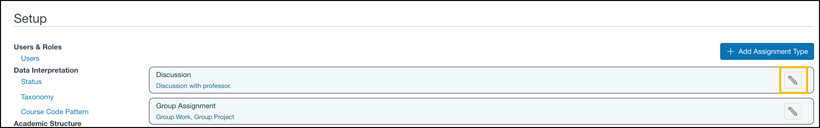 How do I create Assignment Types for Assessment Planning?
