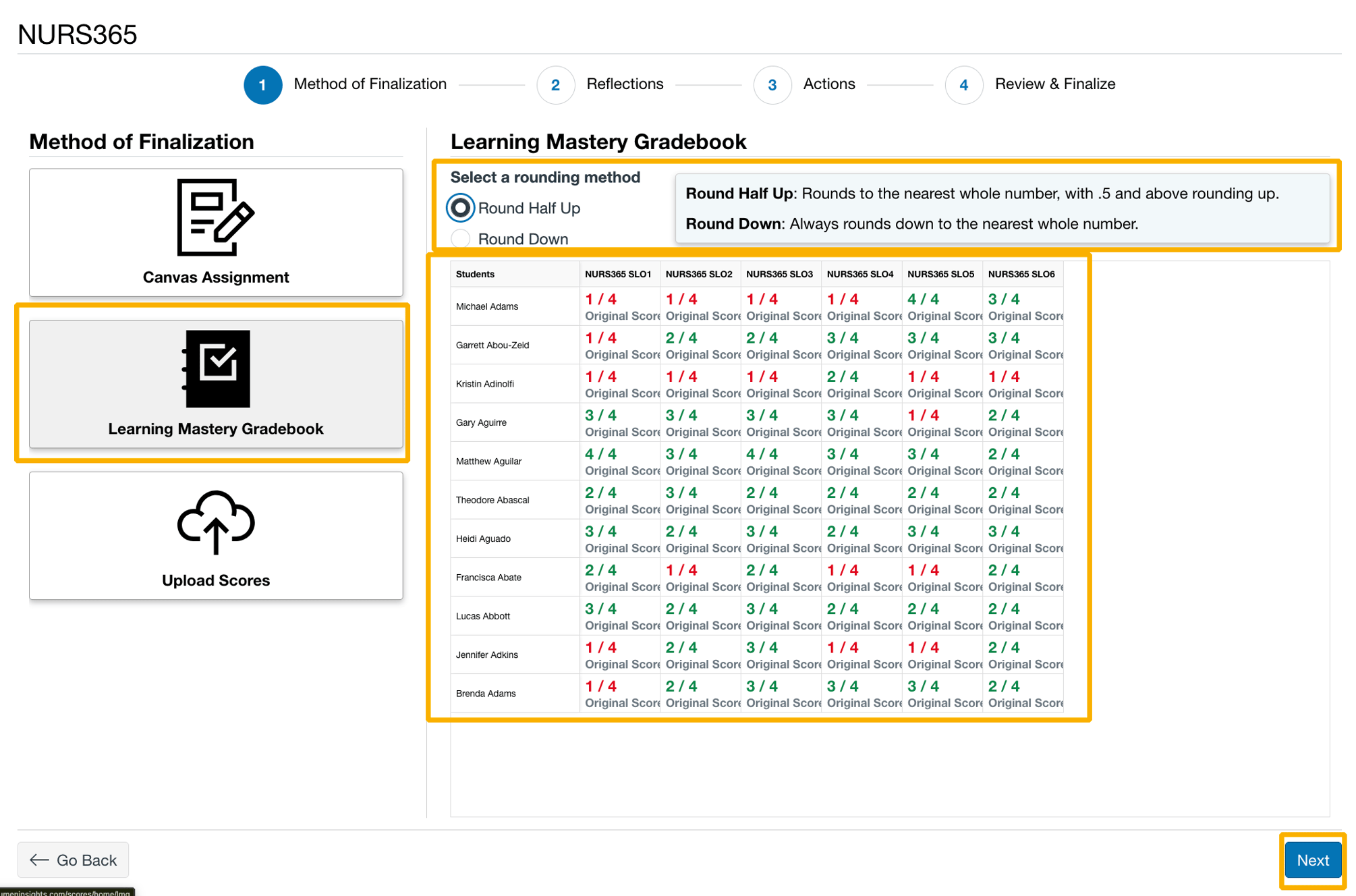 How do I finalize scores at the end of the semester?