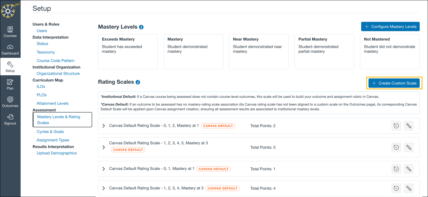 How do I set up Mastery Levels and Rating Scales?