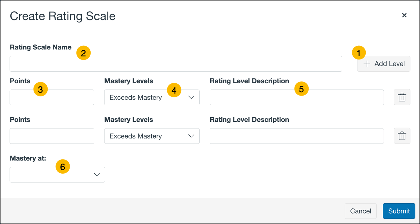 How do I set up Mastery Levels and Rating Scales?