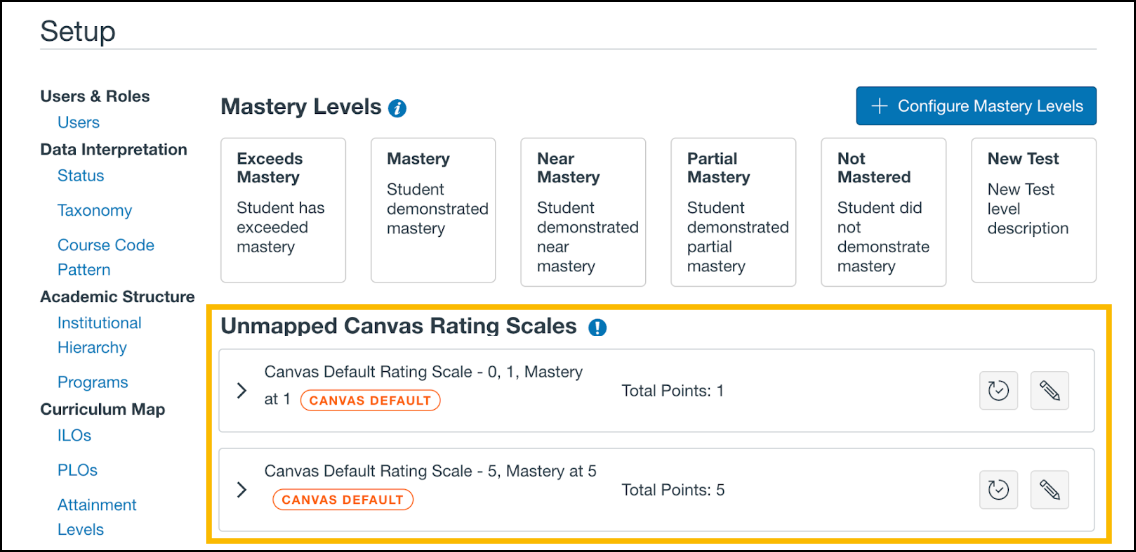 How do I set up Mastery Levels and Rating Scales?