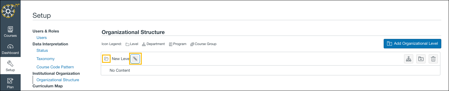 How do I setup my institution's organizational structure within Insights?