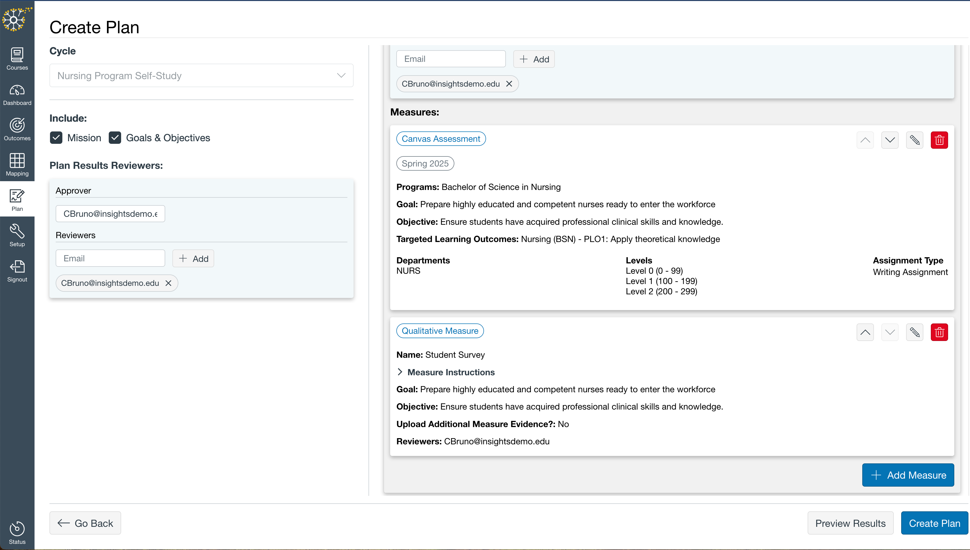 How do I plan course-embedded assessments in Insights?